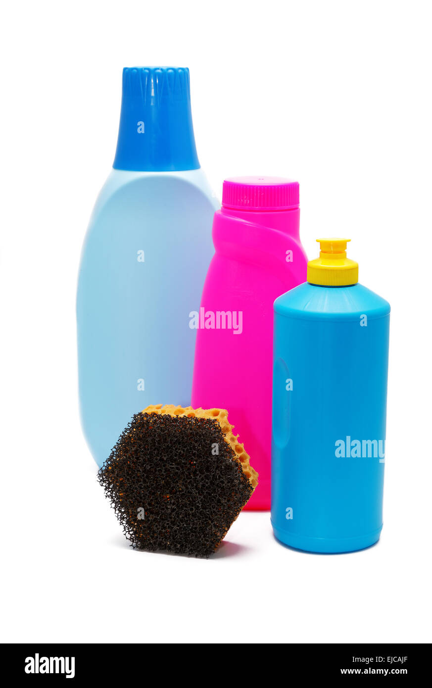 Washing-up liquids with a sponge isolated Stock Photo - Alamy