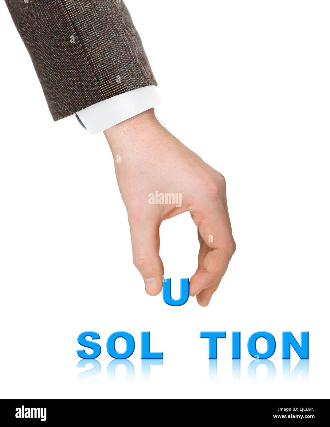 Hand and word Solution Stock Photo - Alamy