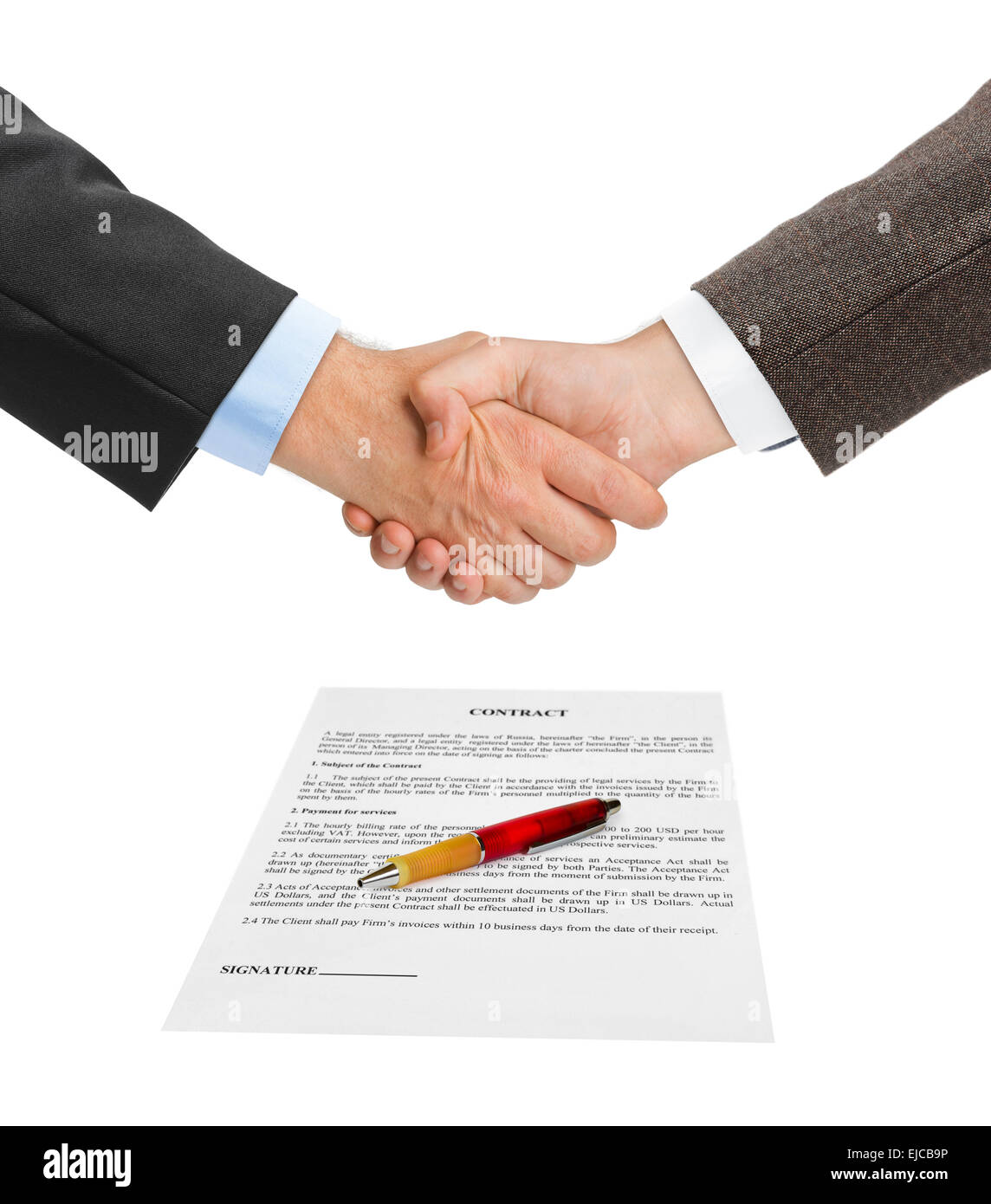 Handshake and contract Stock Photo - Alamy