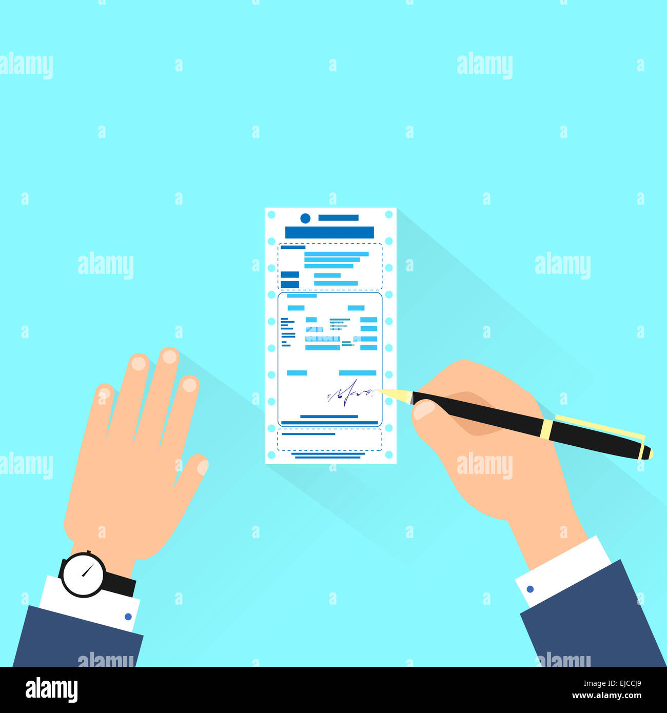 bill sign up, businessman hands with pen payment flat design Stock ...