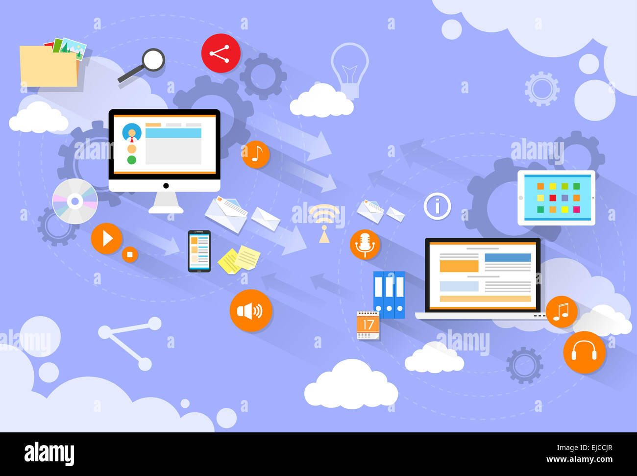 Computer device mail send laptop cloud flat design Stock Photo - Alamy