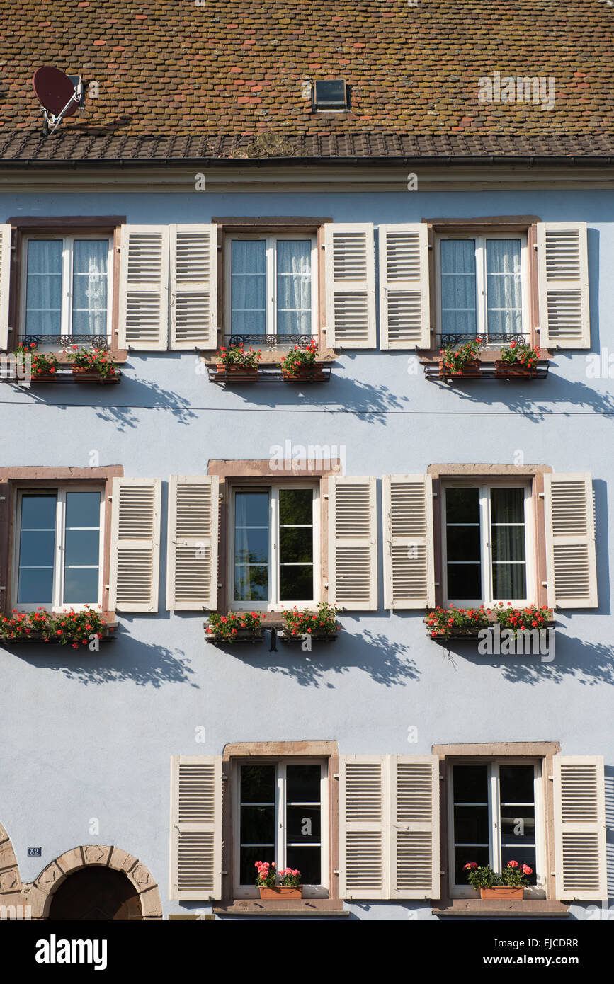 Medieval building with windows and shutters in Colmar, France Stock ...