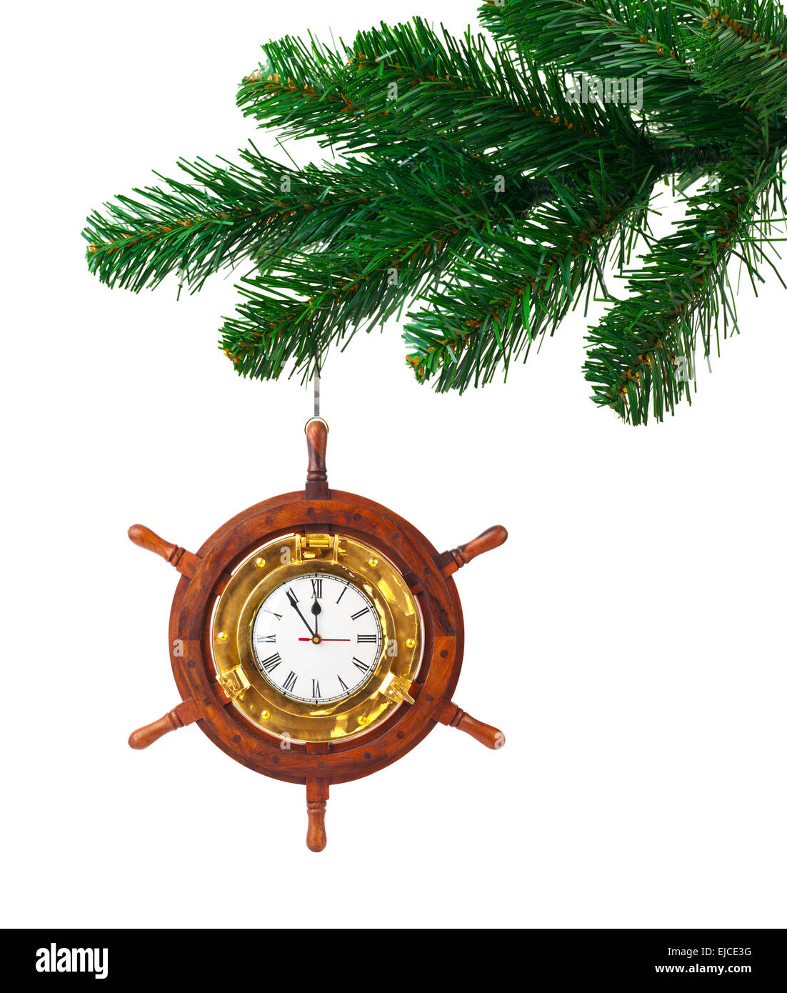 Christmas tree and clock in wood helm Stock Photo - Alamy