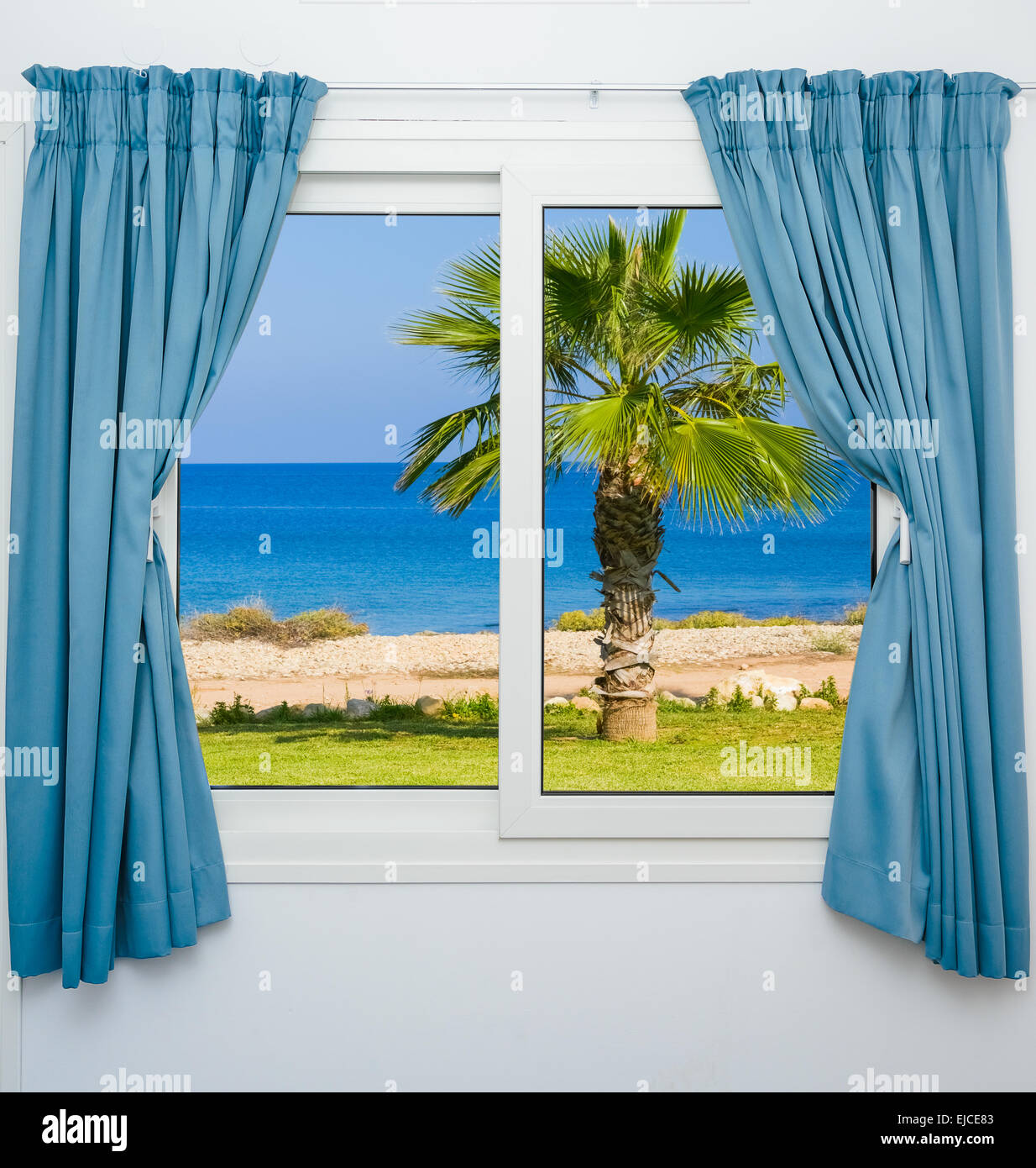 window view of the sea palm Stock Photo - Alamy