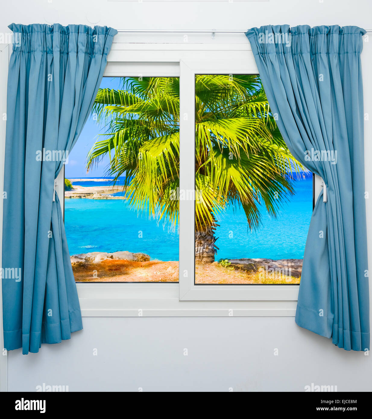 window view of the sea palm Stock Photo - Alamy