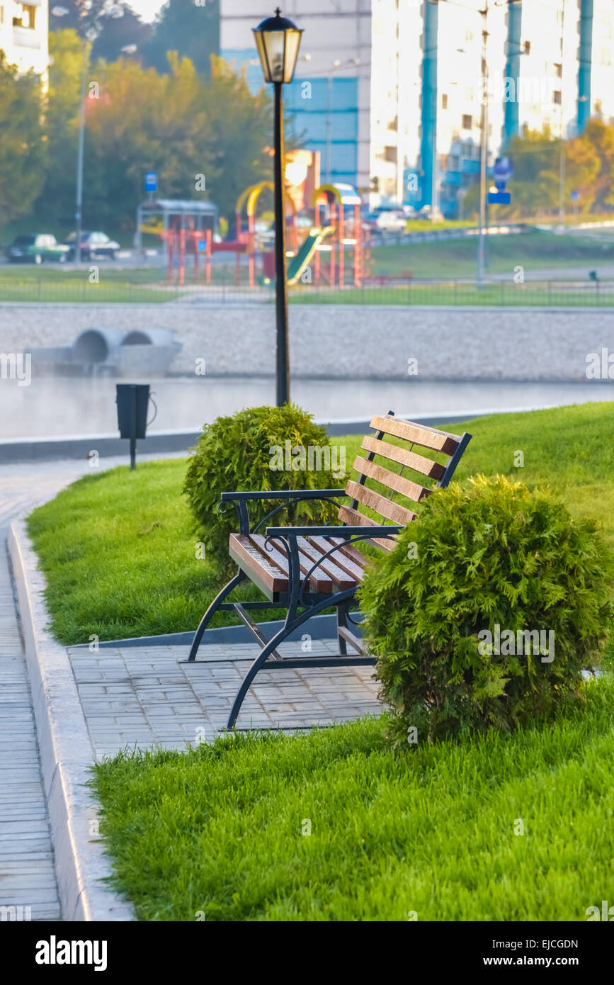 wooden bench on the promenade sea bay Stock Photo - Alamy