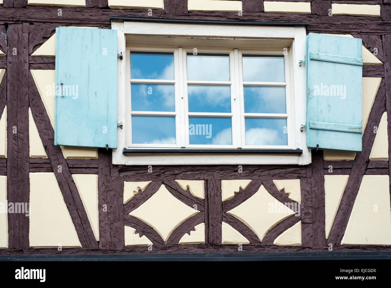 Medieval building with windows and shutters in Colmar, France Stock ...