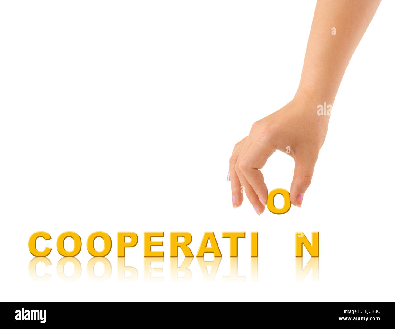 Hand and word Cooperation Stock Photo - Alamy