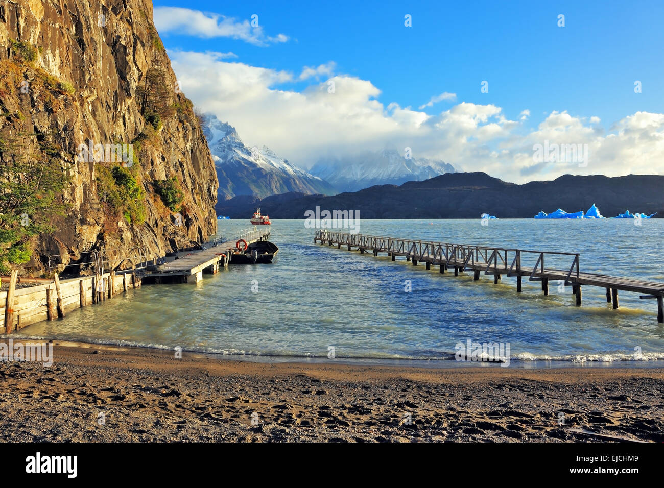 Gray lake and pier Stock Photo - Alamy