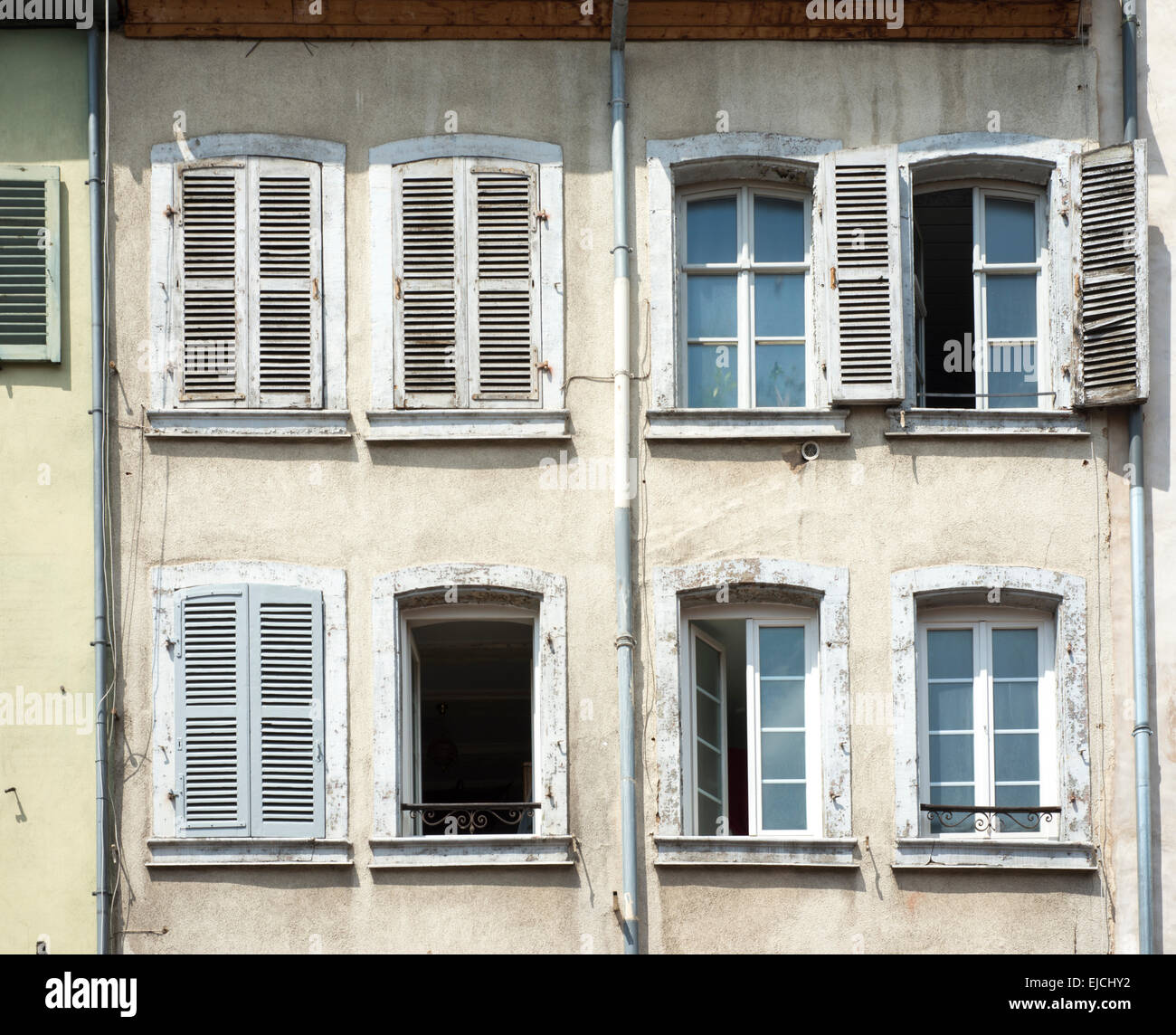 Medieval building with windows and shutters in Colmar, France Stock ...