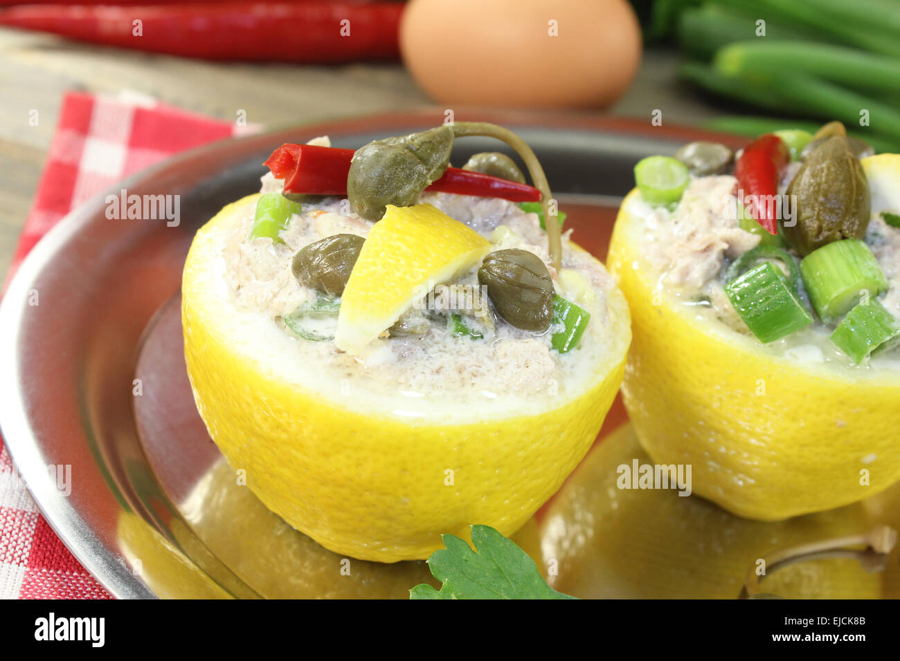 stuffed Lemons with tuna cream Stock Photo - Alamy