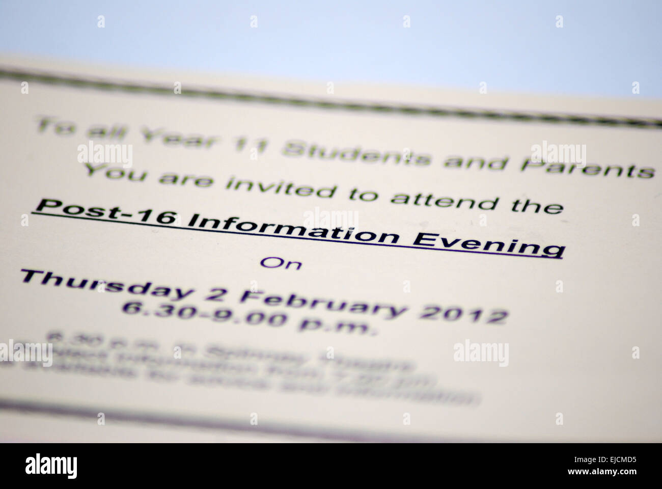 Parents evening invitation letter Stock Photo - Alamy