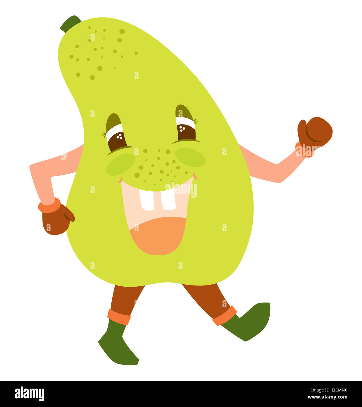 A pear head character smile happily showing his rabbit teeth, with both ...