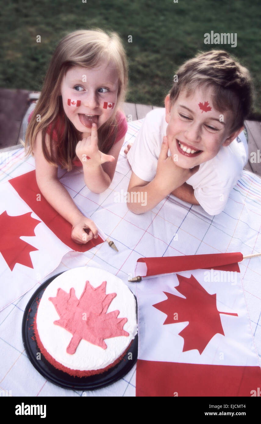Young Boy and Girl celebrating on Canada Day, Smithers, British ...