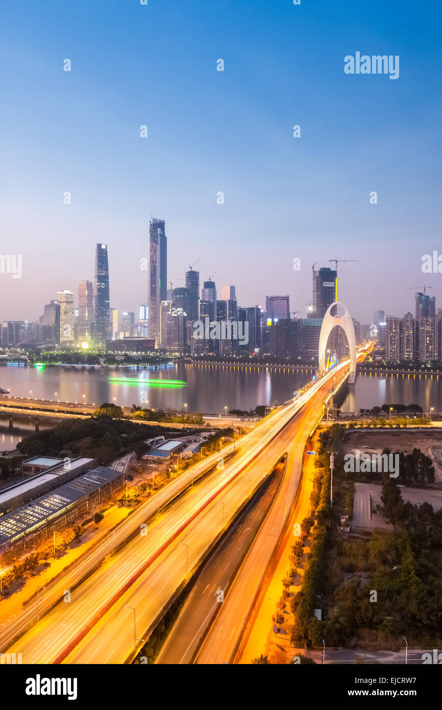 guangzhou liede bridge in nightfall Stock Photo - Alamy