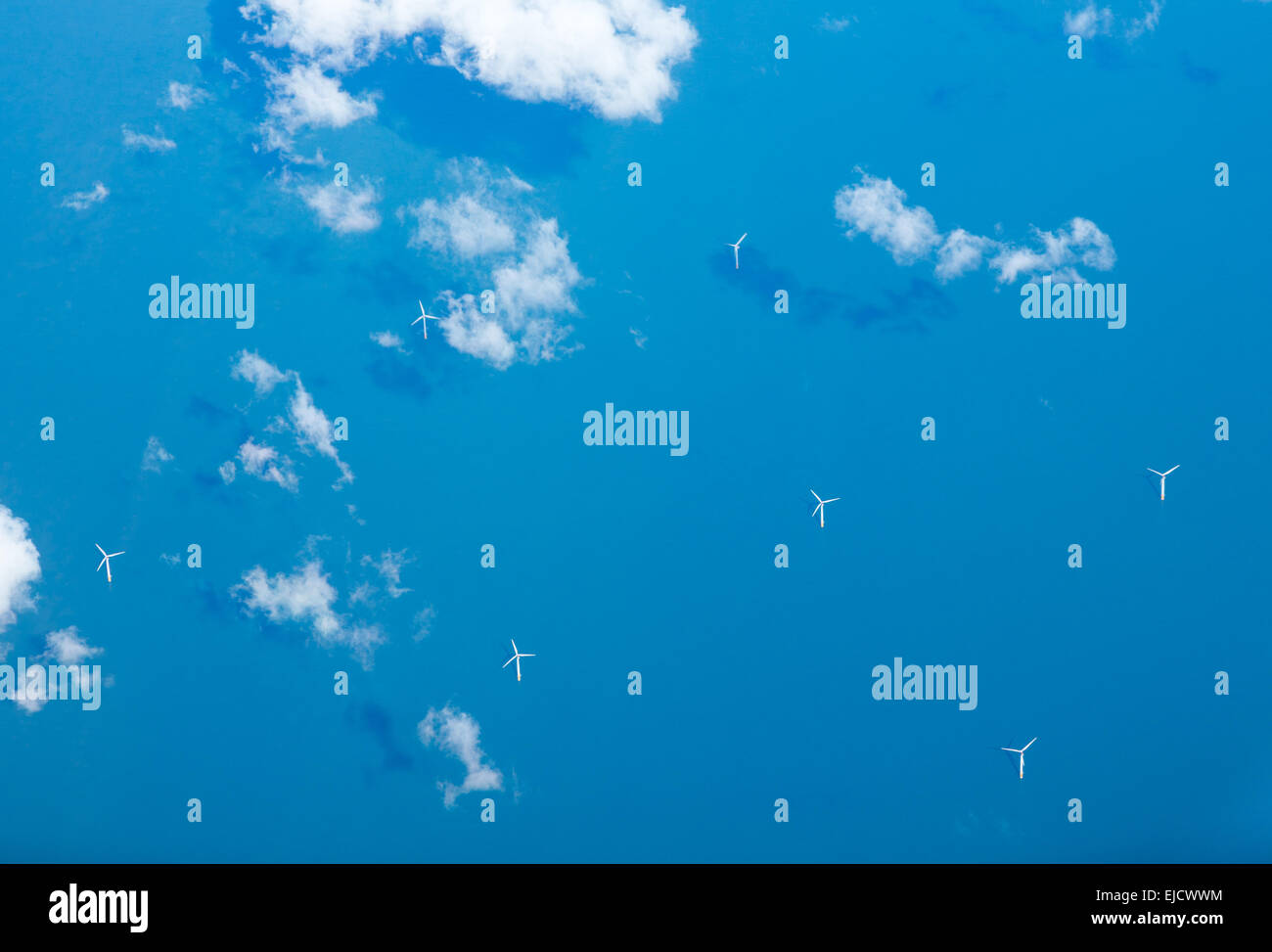Aerial view of wind turbines at sea Stock Photo - Alamy