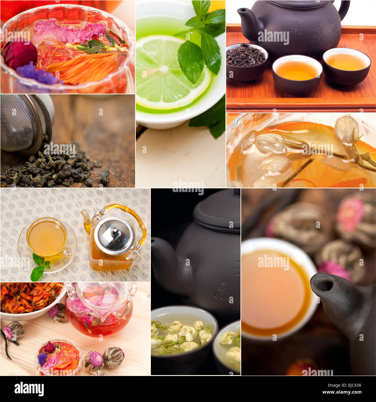 collection of different herbal tea infusion collage Stock Photo - Alamy