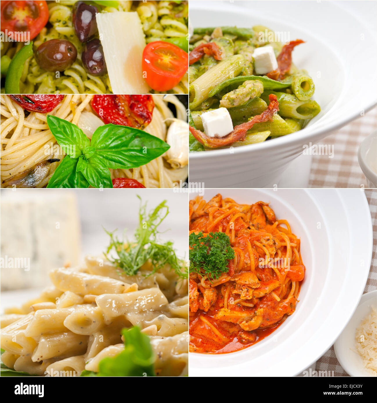 collection of different type of Italian pasta collage Stock Photo - Alamy