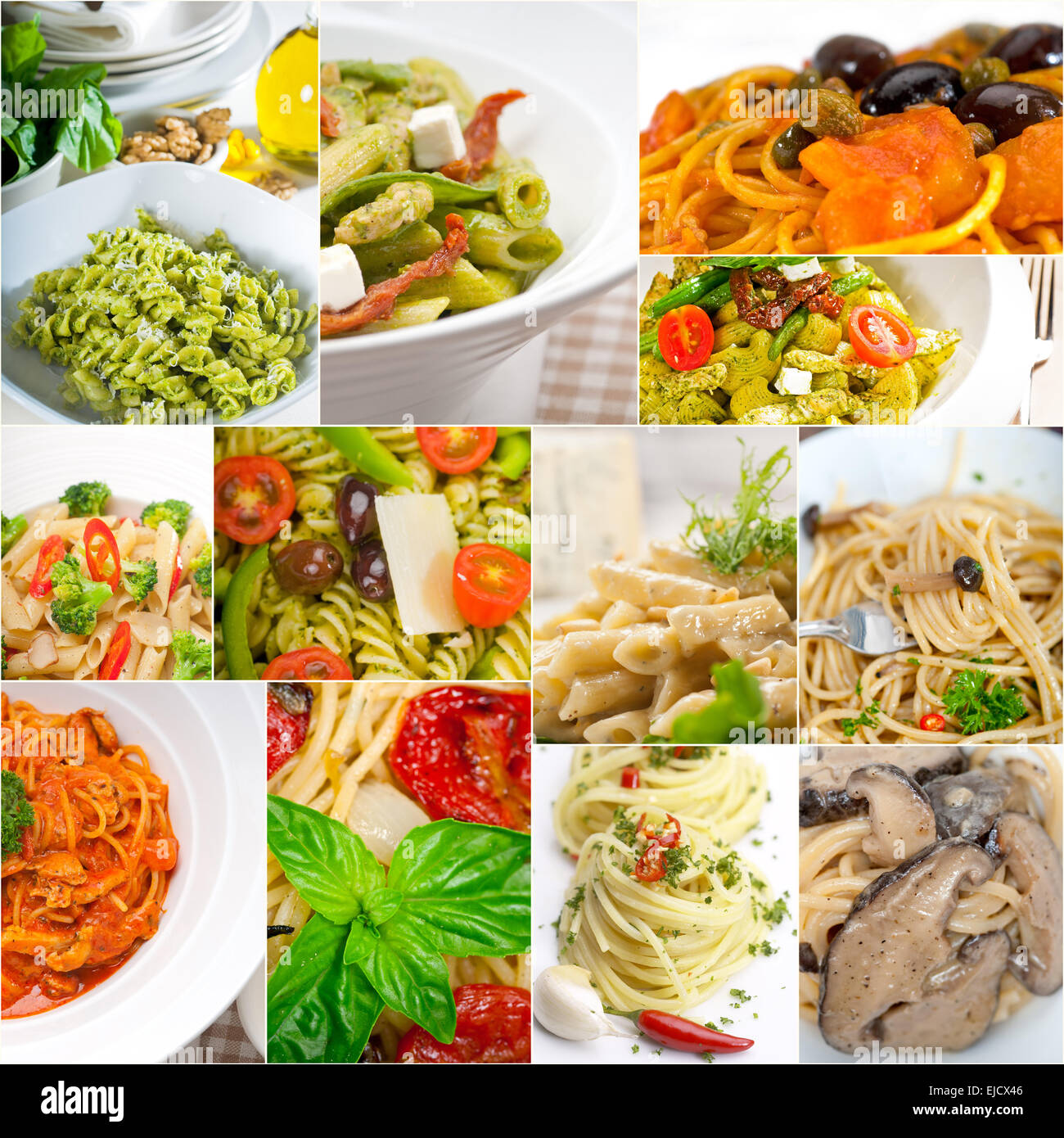 collection of different type of Italian pasta collage Stock Photo - Alamy