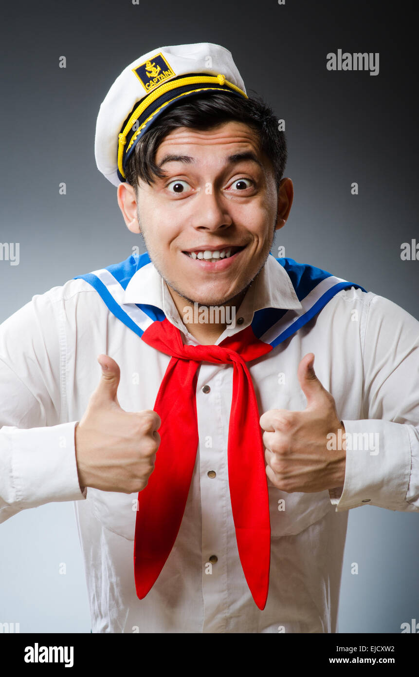 Funny captain sailor wearing hat Stock Photo - Alamy
