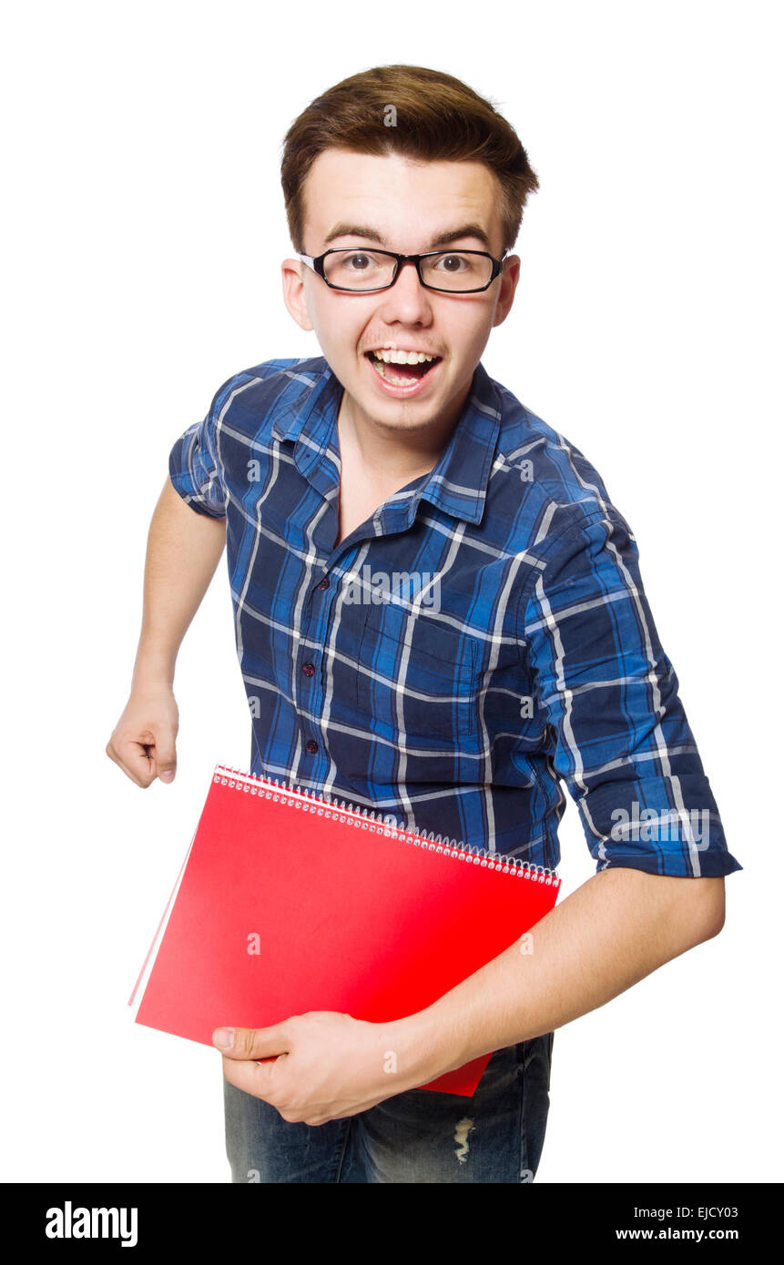 Funny student isolated on white Stock Photo - Alamy