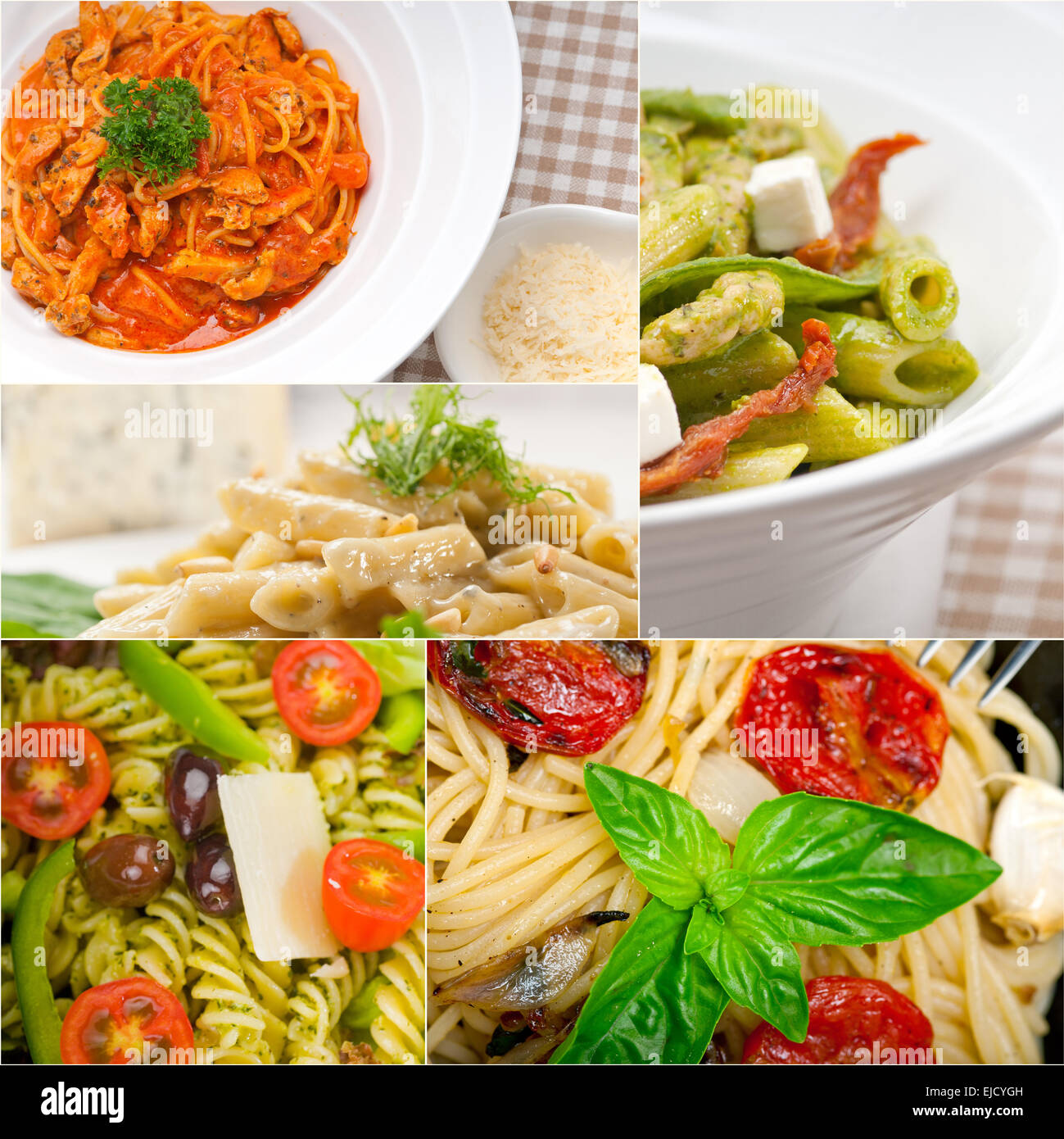 collection of different type of Italian pasta collage Stock Photo - Alamy