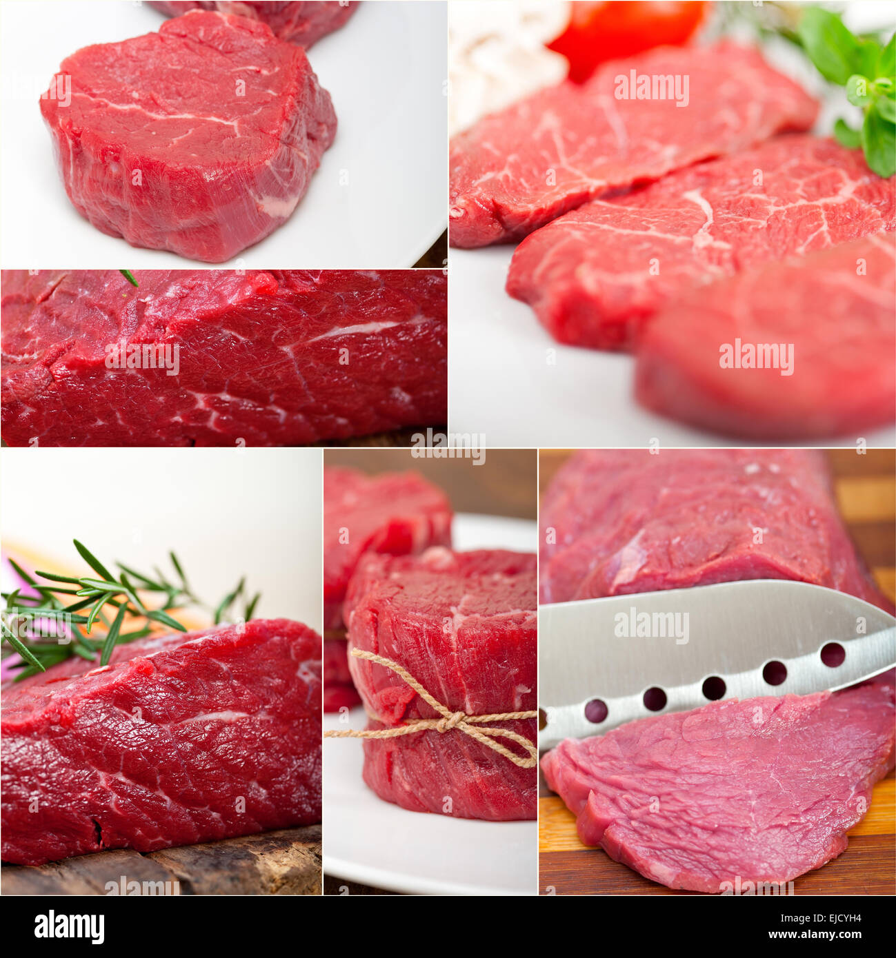 different raw beef cuts collage Stock Photo - Alamy
