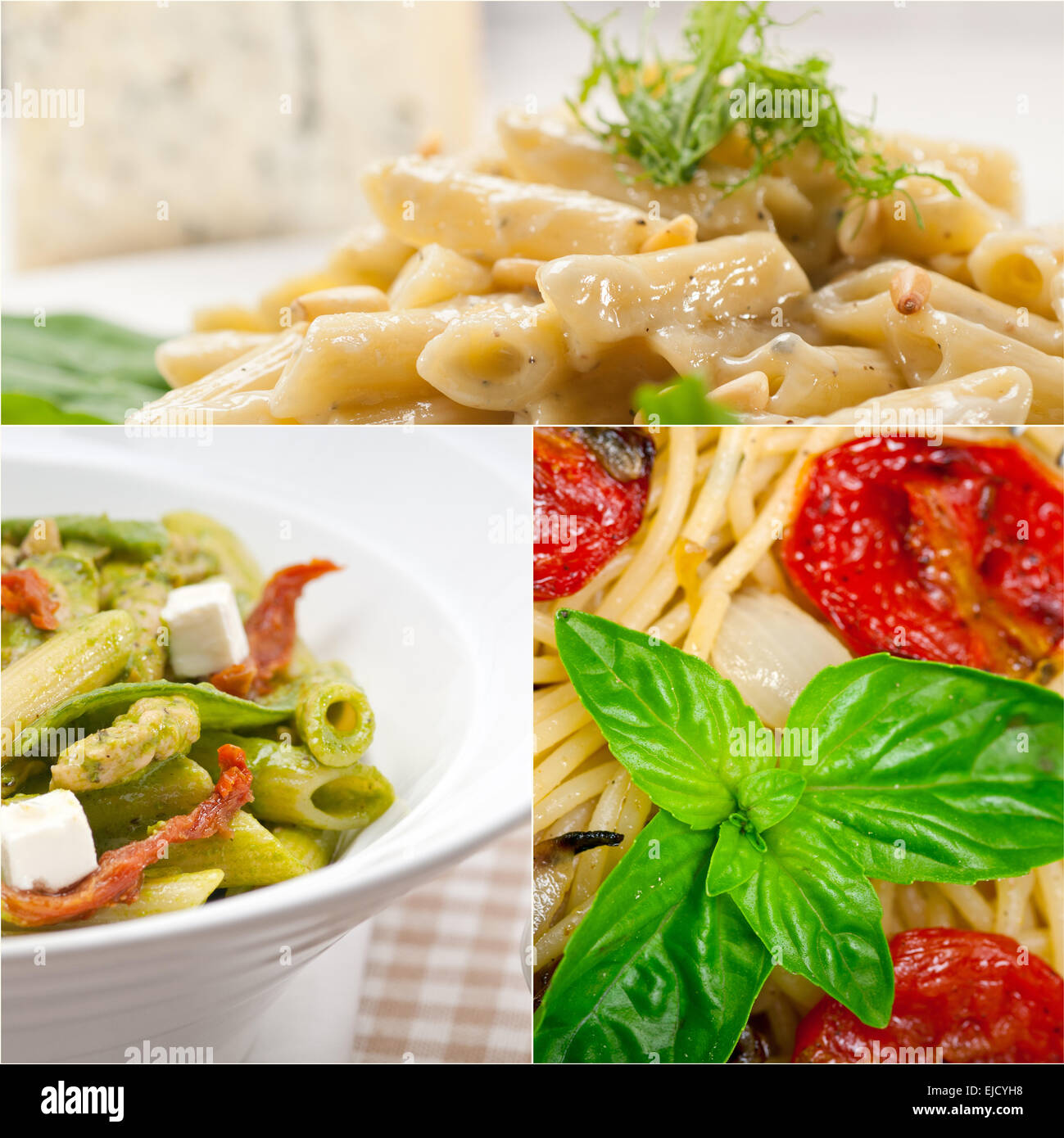 collection of different type of Italian pasta collage Stock Photo - Alamy