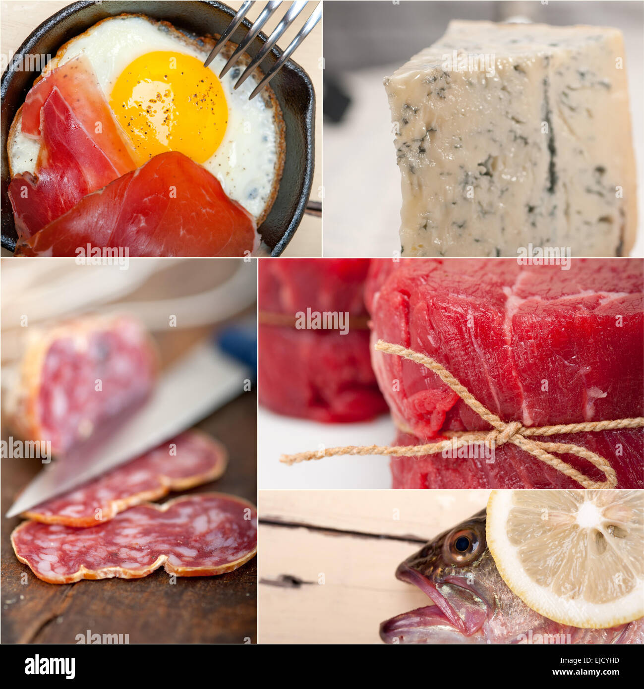 high protein food collection collage Stock Photo - Alamy