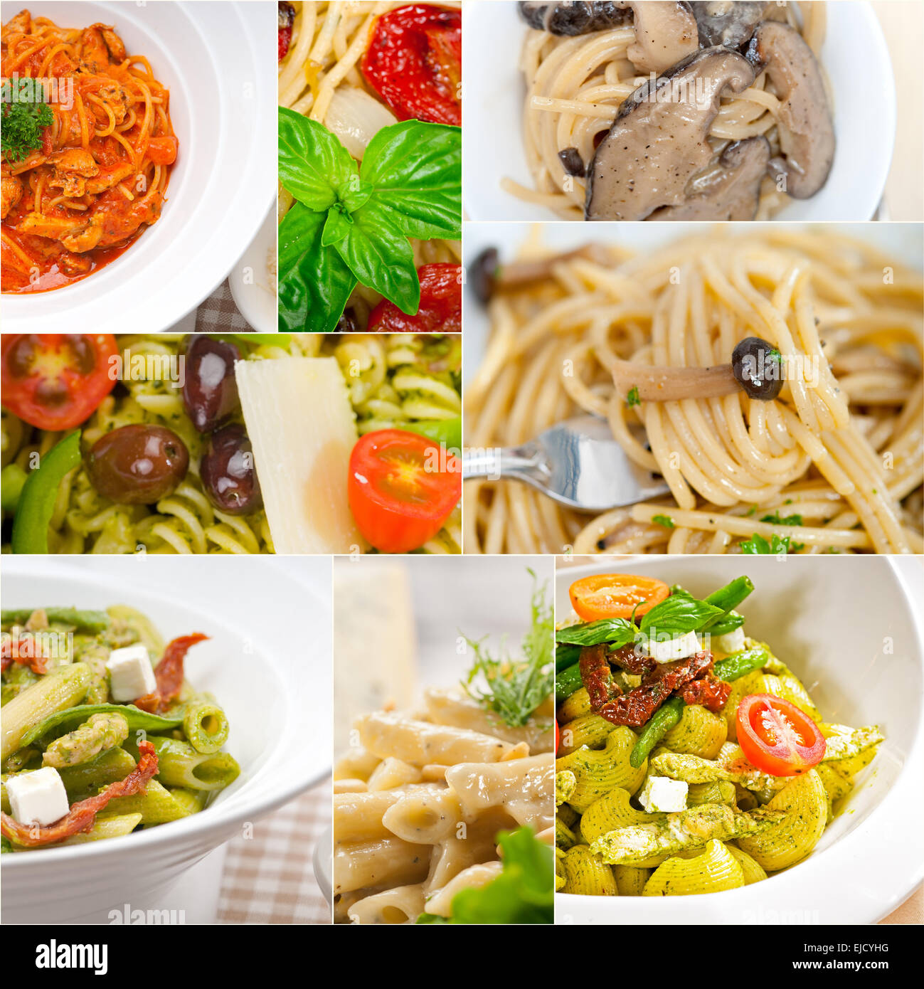 collection of different type of Italian pasta collage Stock Photo - Alamy