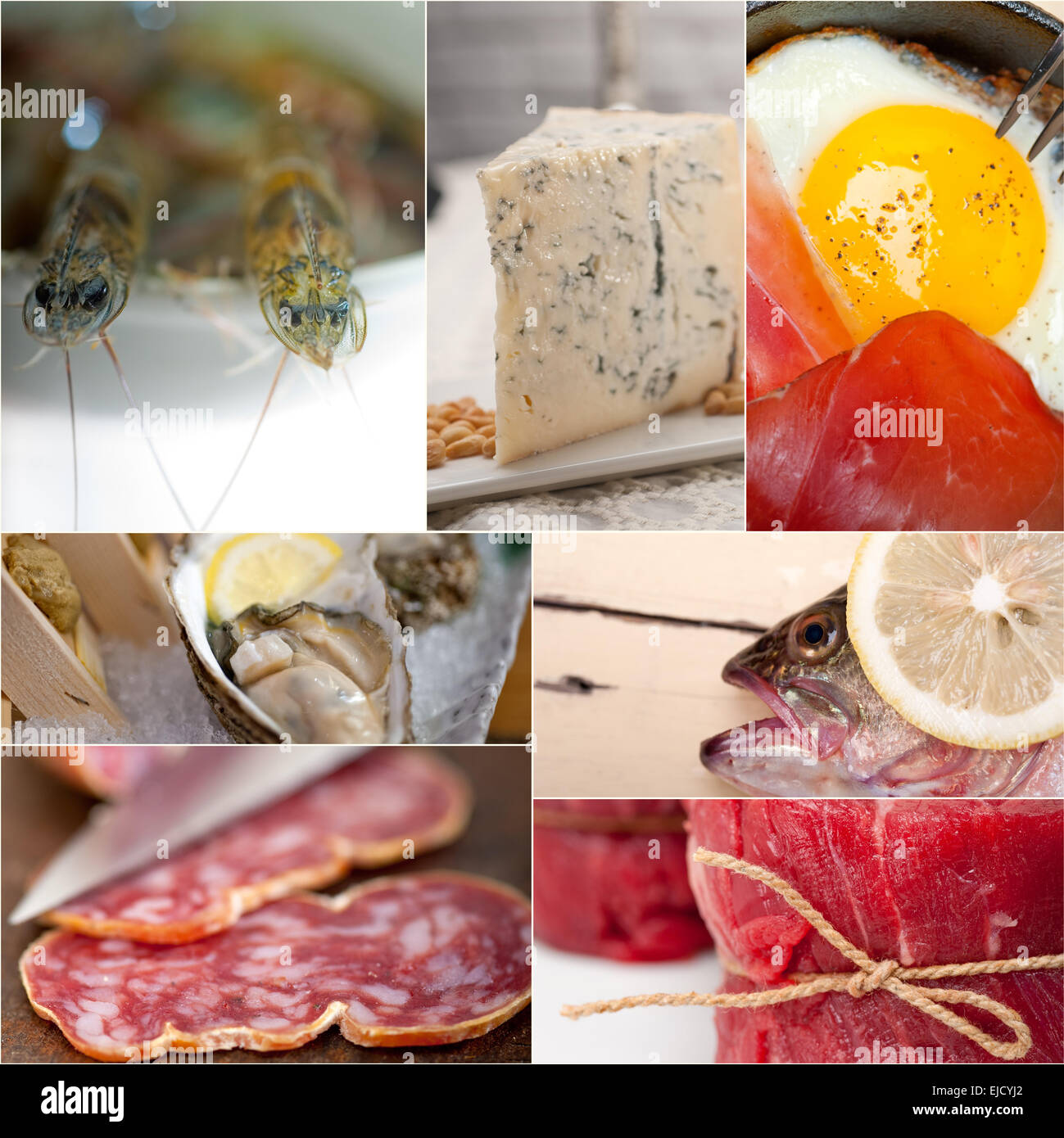 high protein food collection collage Stock Photo - Alamy