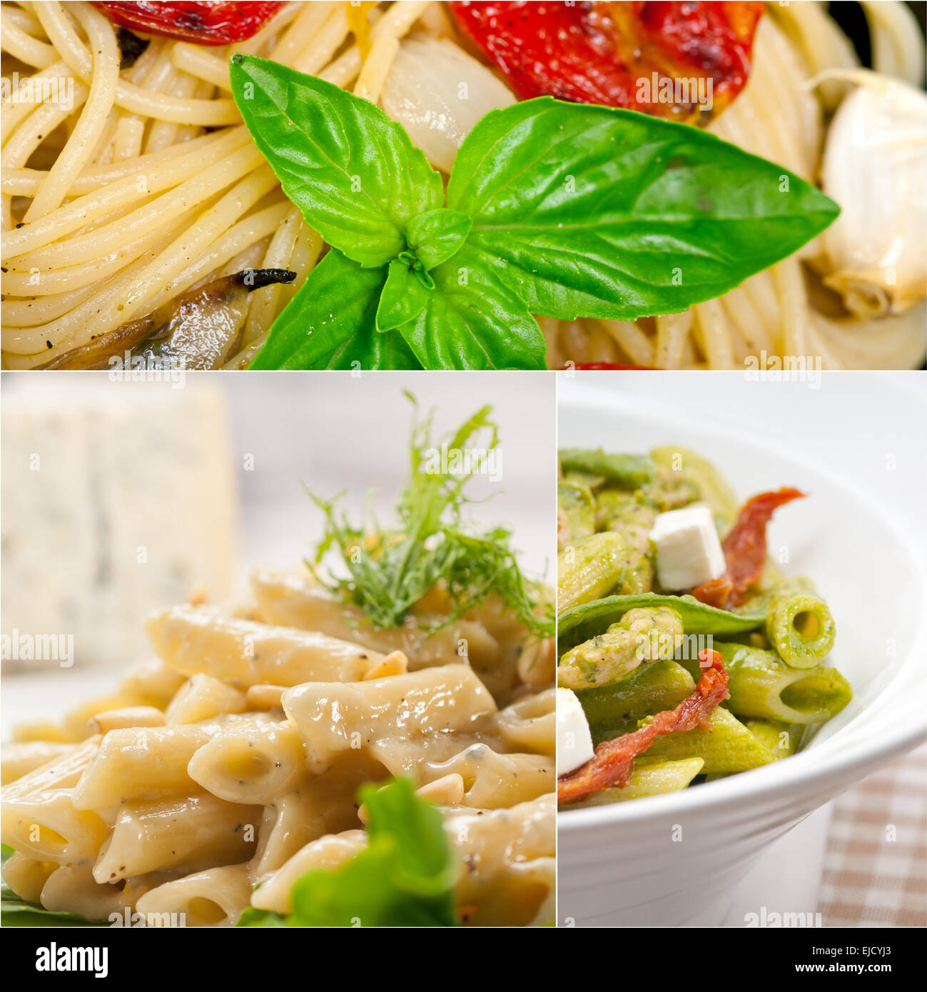 collection of different type of Italian pasta collage Stock Photo - Alamy