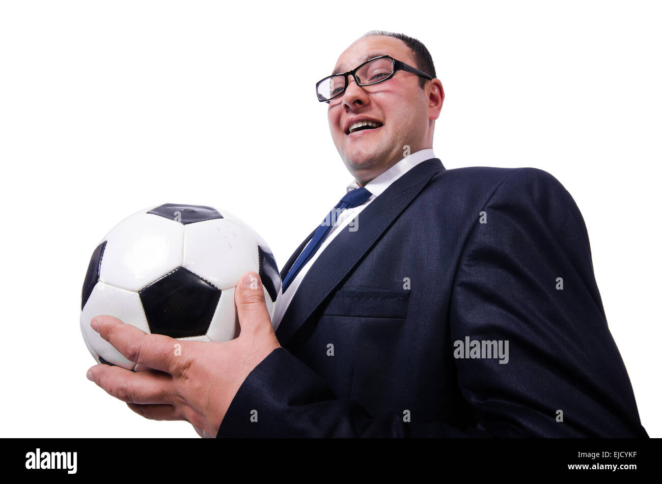 Man with football isolated on white Stock Photo - Alamy