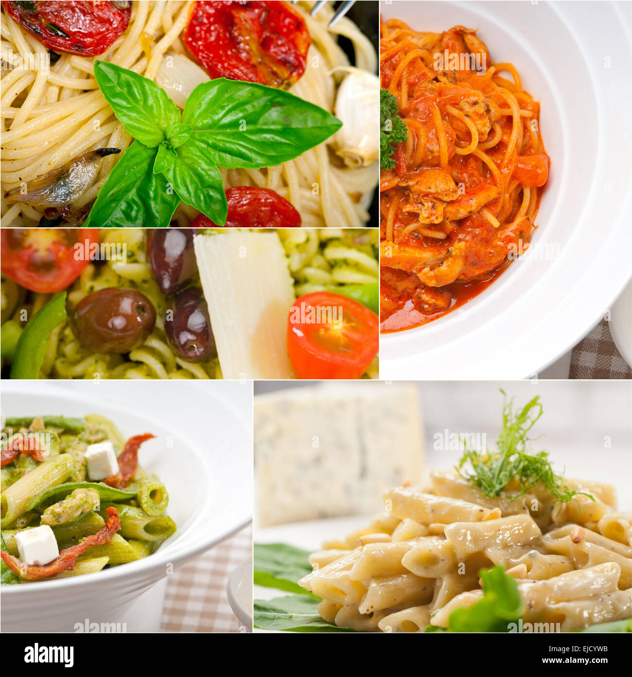 collection of different type of Italian pasta collage Stock Photo - Alamy
