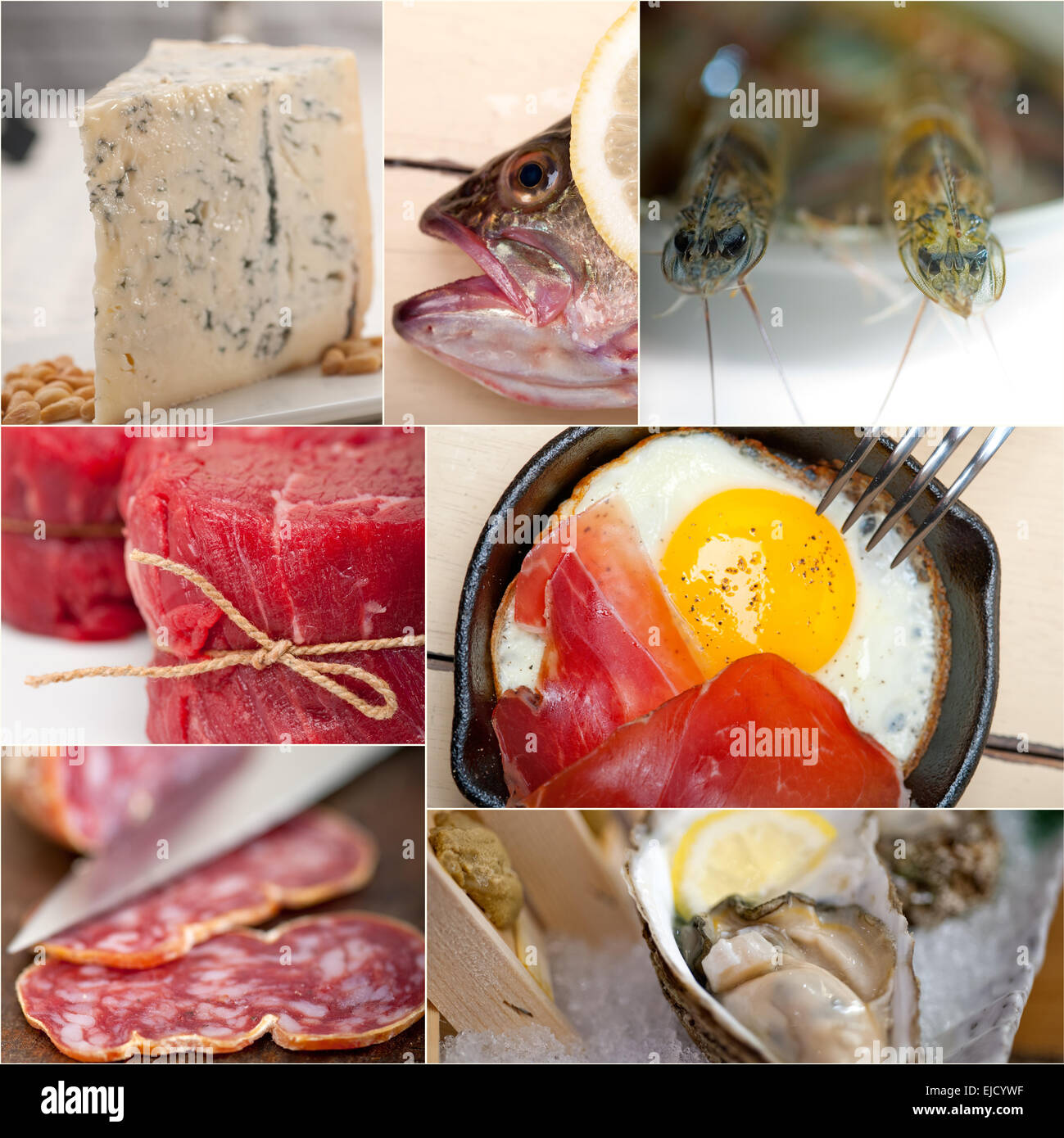 high protein food collection collage Stock Photo - Alamy