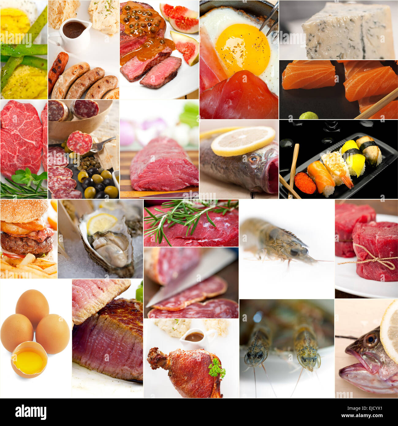 high protein food collection collage Stock Photo - Alamy