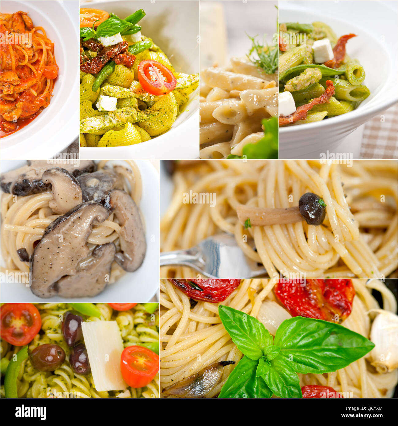 collection of different type of Italian pasta collage Stock Photo - Alamy