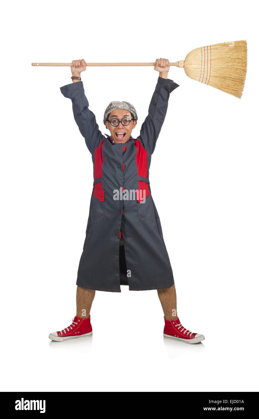Funny janitor isolated on white Stock Photo - Alamy
