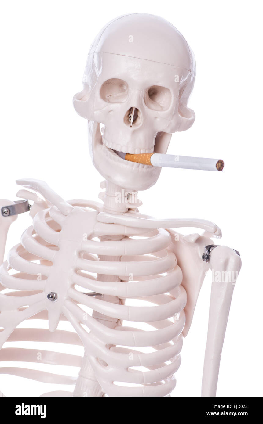 Skeleton smoking cigarette isolated on white Stock Photo - Alamy