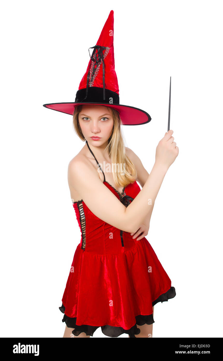 Woman magician doing her tricks with wand Stock Photo - Alamy