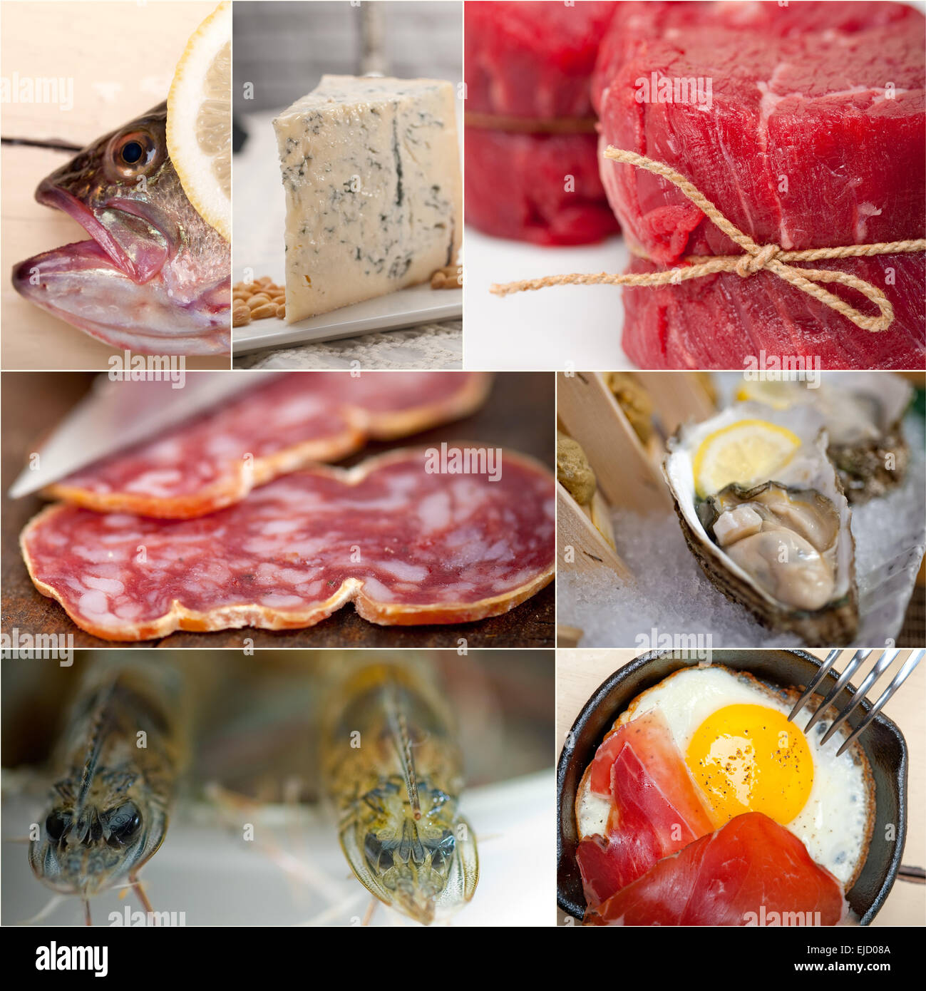 high protein food collection collage Stock Photo - Alamy