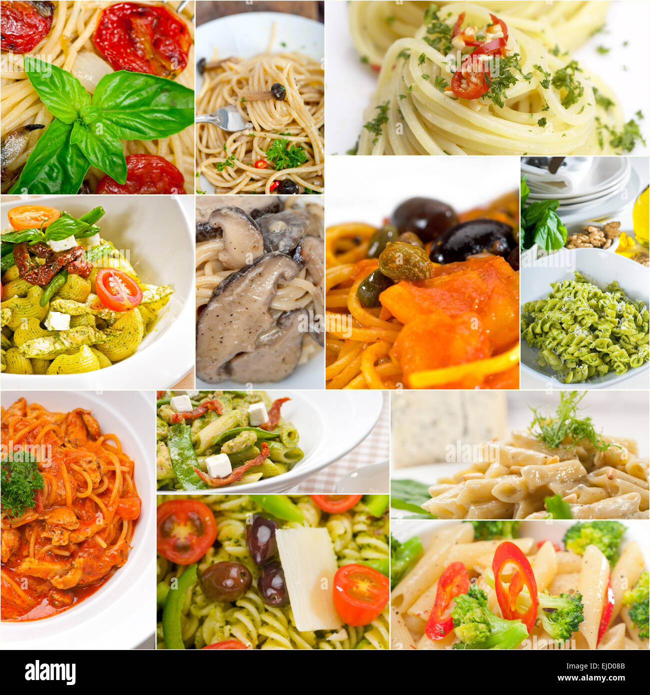 collection of different type of Italian pasta collage Stock Photo - Alamy