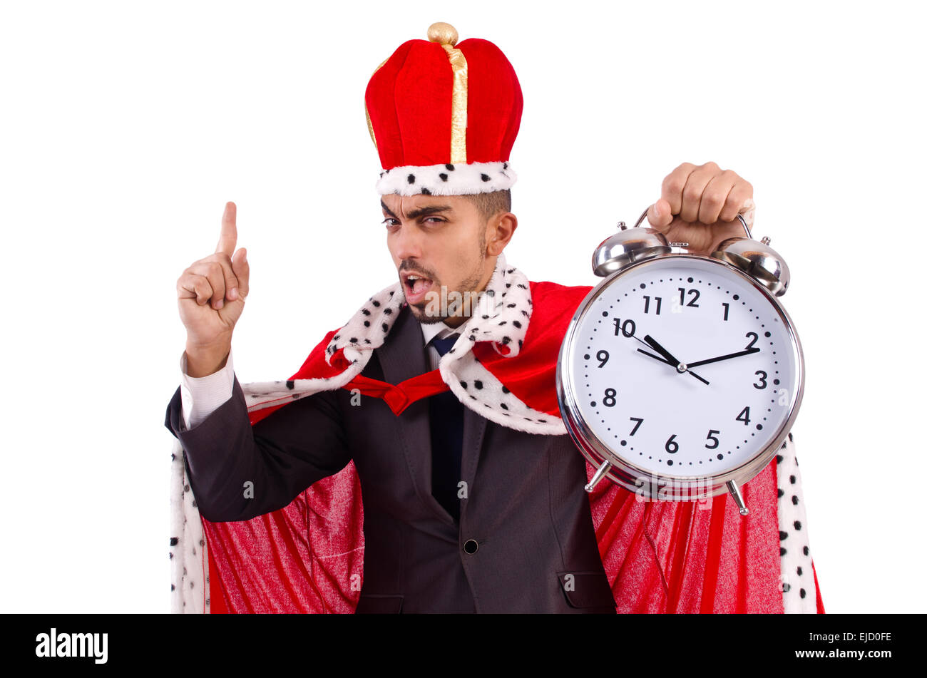 Man king with clock isolated on the white Stock Photo - Alamy