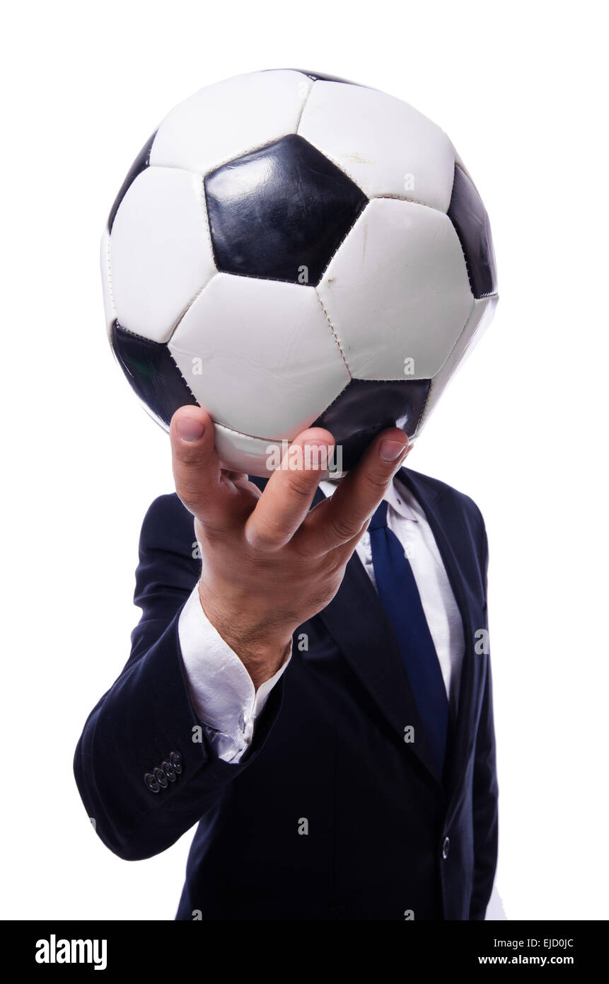 Funny man with football isolated on white Stock Photo - Alamy