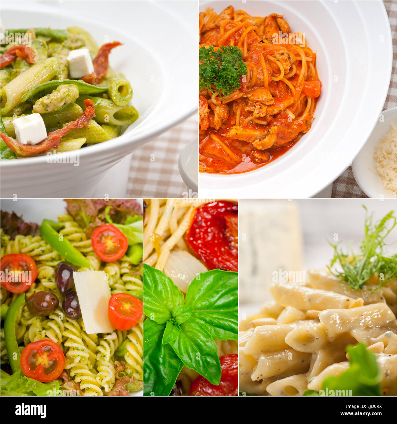 collection of different type of Italian pasta collage Stock Photo - Alamy