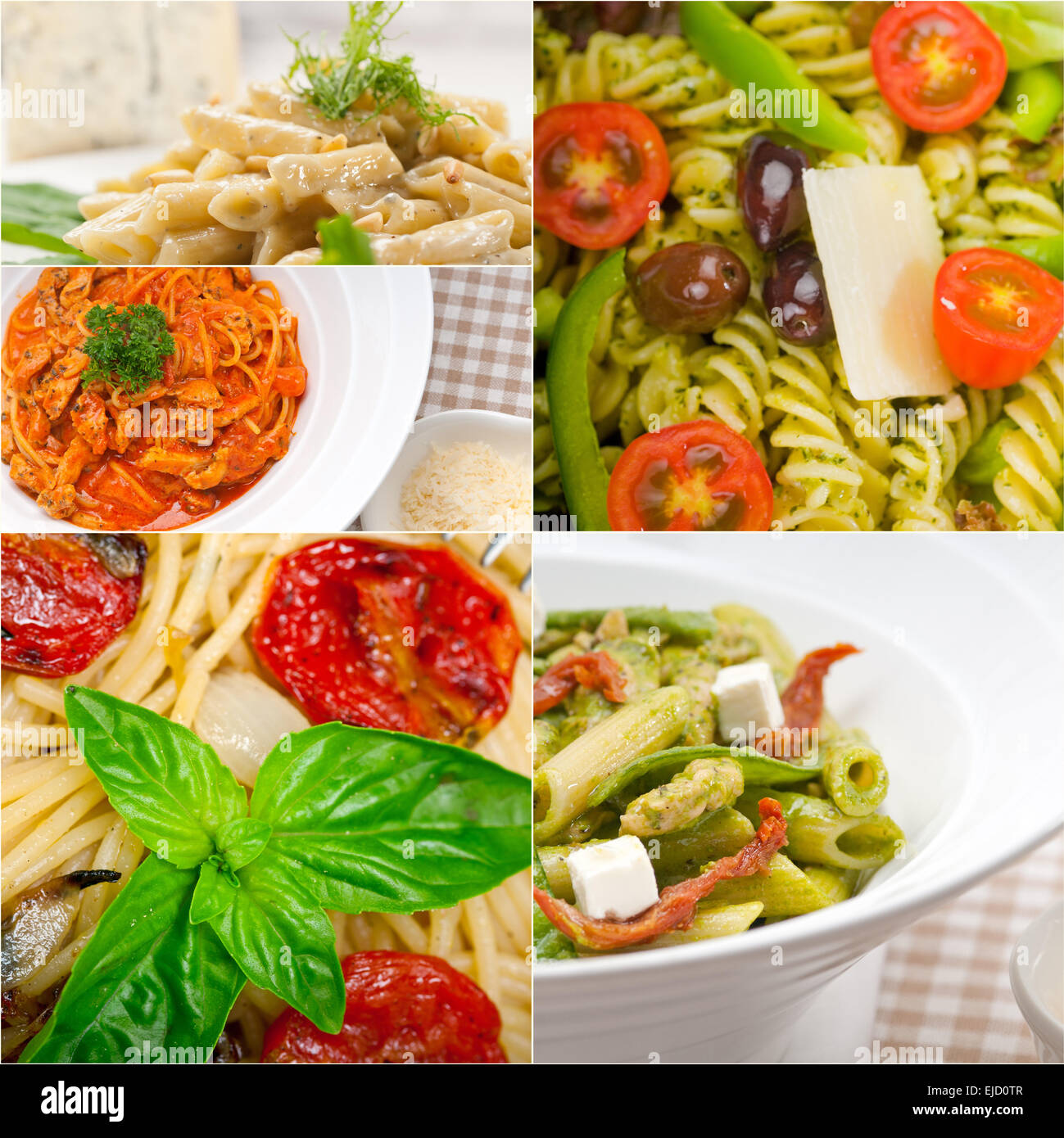 collection of different type of Italian pasta collage Stock Photo - Alamy