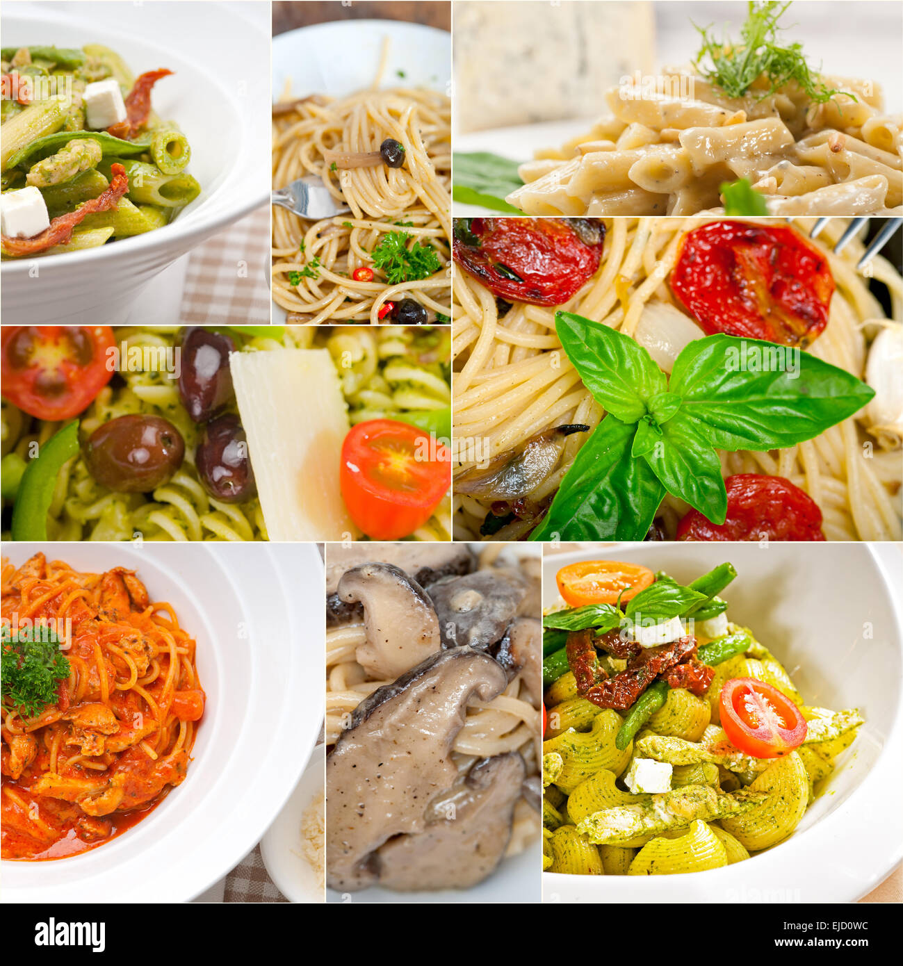 collection of different type of Italian pasta collage Stock Photo - Alamy