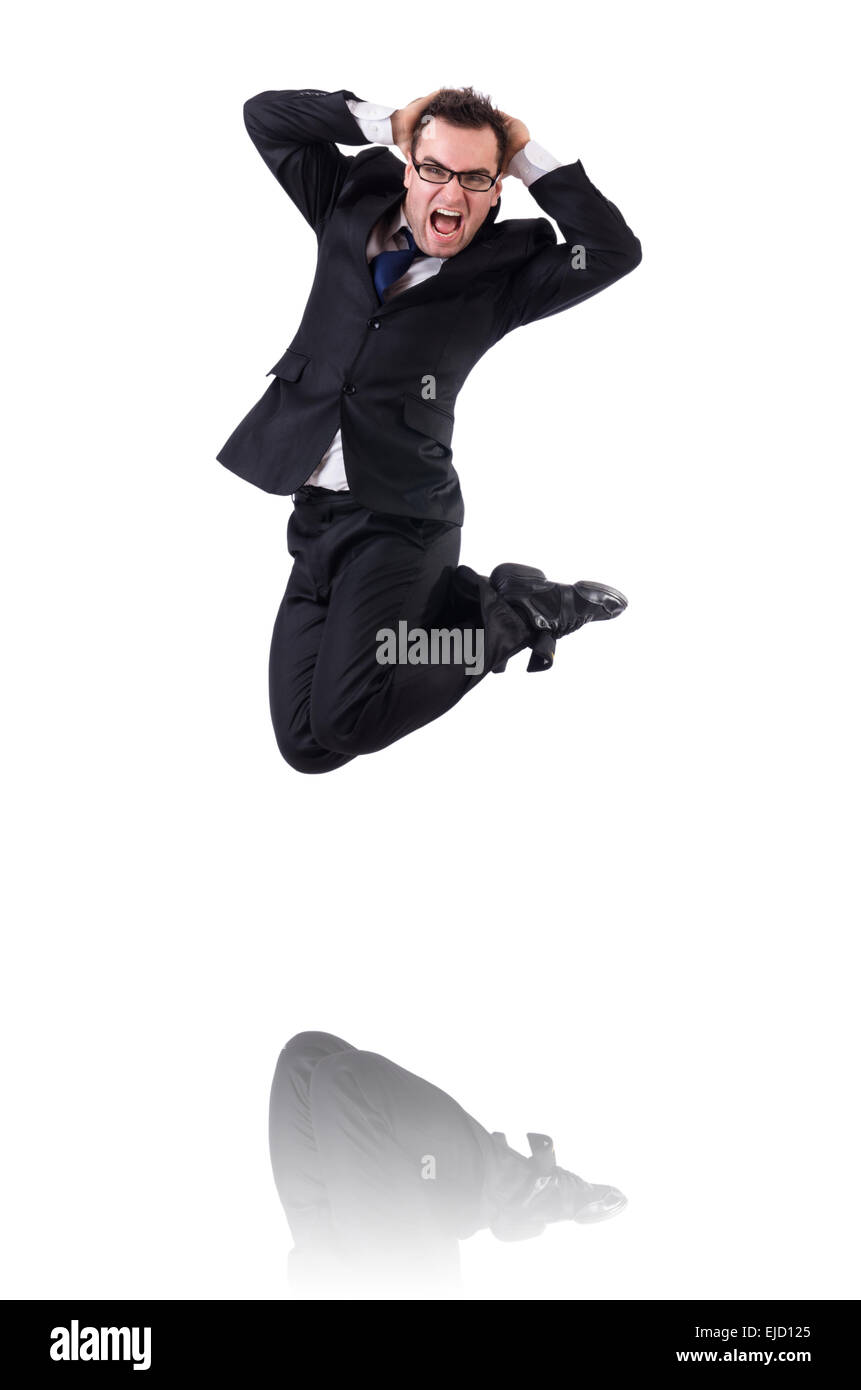 Jumping businessman isolated on the white Stock Photo - Alamy
