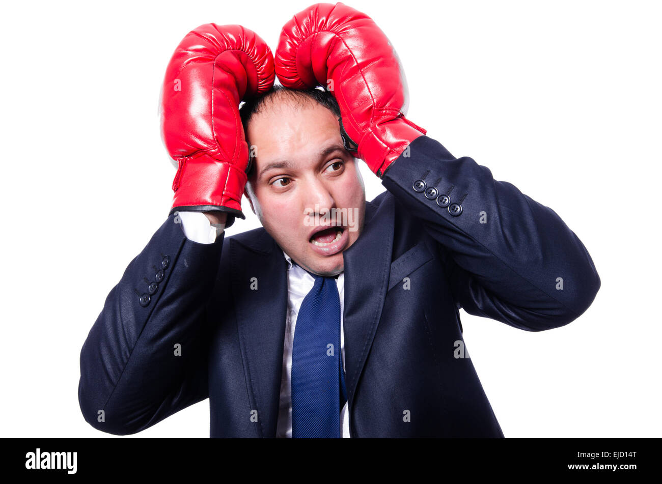 Young businessman boxer isolated on white Stock Photo - Alamy