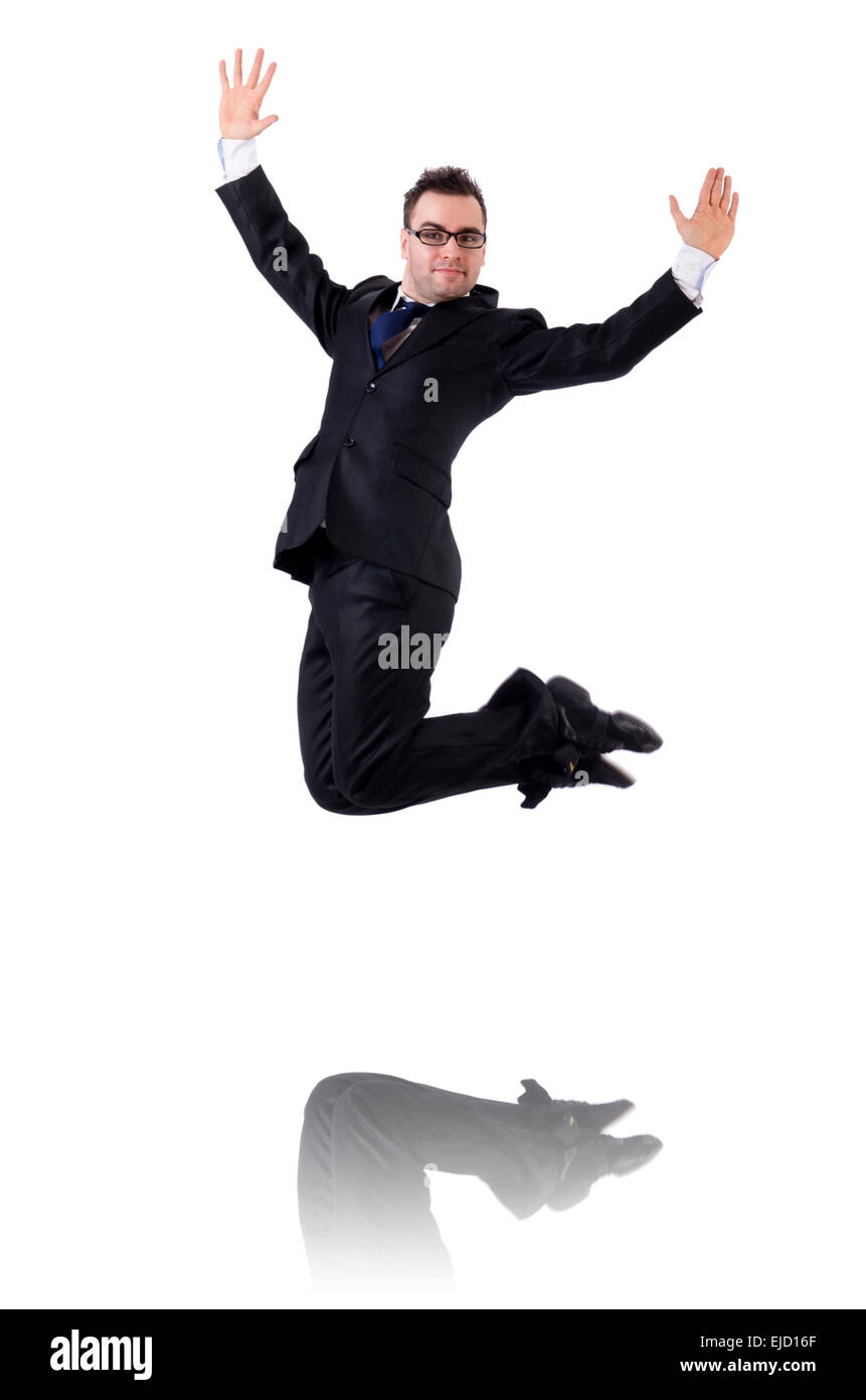 Jumping businessman isolated on the white Stock Photo - Alamy